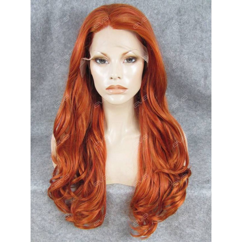 Pumpkin Orange Long Wavy Synthetic Lace Front Wig - Synthetic Lace ...