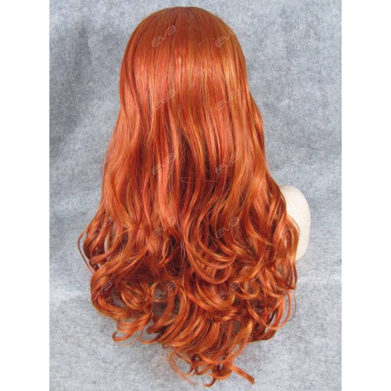 Pumpkin Orange Long Wavy Synthetic Lace Front Wig - Synthetic Lace ...