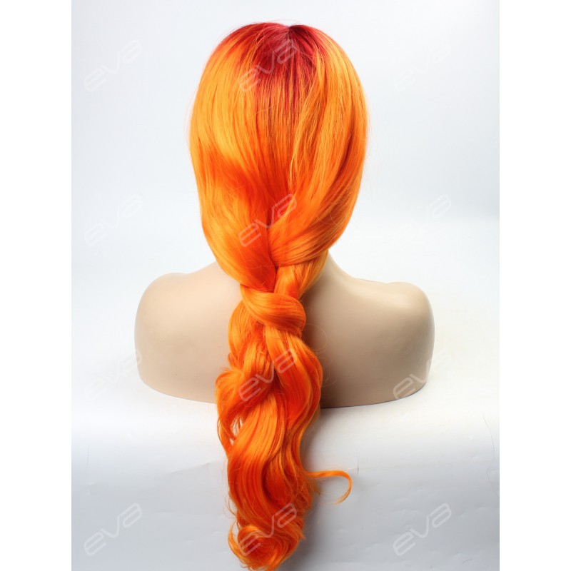 2017 New Fashion-Sunset Orange & Yellow Flame Wavy Long Synthetic Lace ...