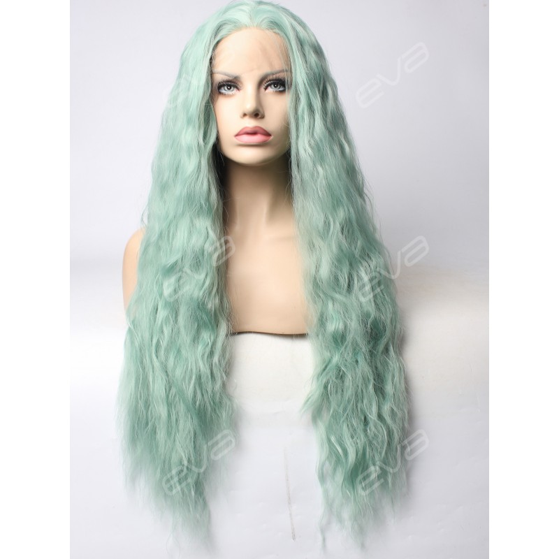 EvaHair Mint Green Slight Wavy Synthetic Lace Front Wig - Synthetic ...