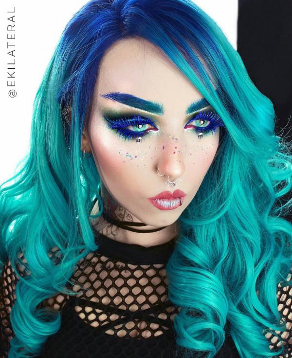Bright Mint with Blue Root Color Synthetic Lace Front Wig - All ...