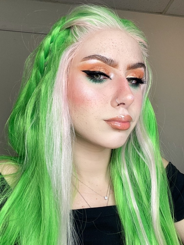 Evahair Green and Fore Pink Long Straight Synthetic Lace Front Wig ...