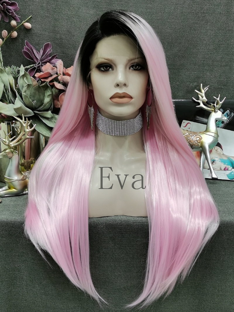 Pink Synthetic Lace Front Wigs