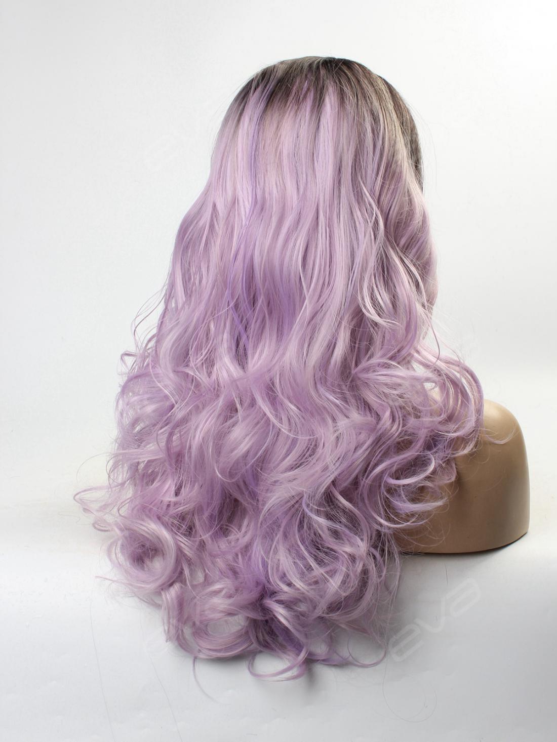 Lilac Purple Ombre Long Wavy Synthetic Lace Front Wig - All Synthetic ...